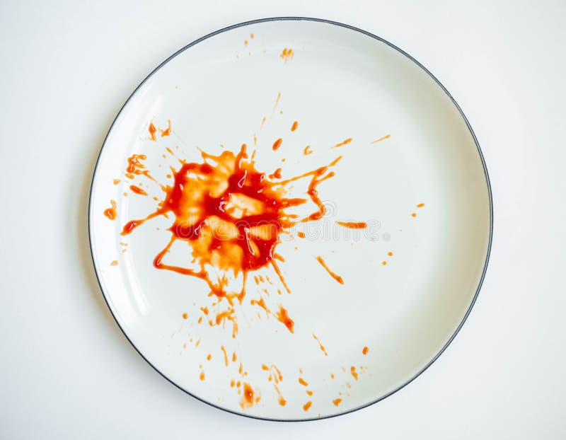 Ketchup Color Red on White Plate ,Pattern Break Spread,White Background ...