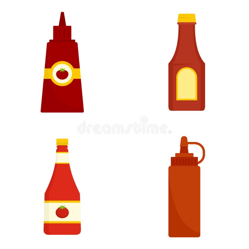 Ketchup Icon Set, Flat Style Stock Vector - Illustration of healthy, burger: 157987423