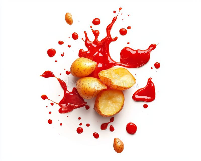 Ketchup-splashed Roasted Potatoes with Parsley, Cut into Pieces Stock ...