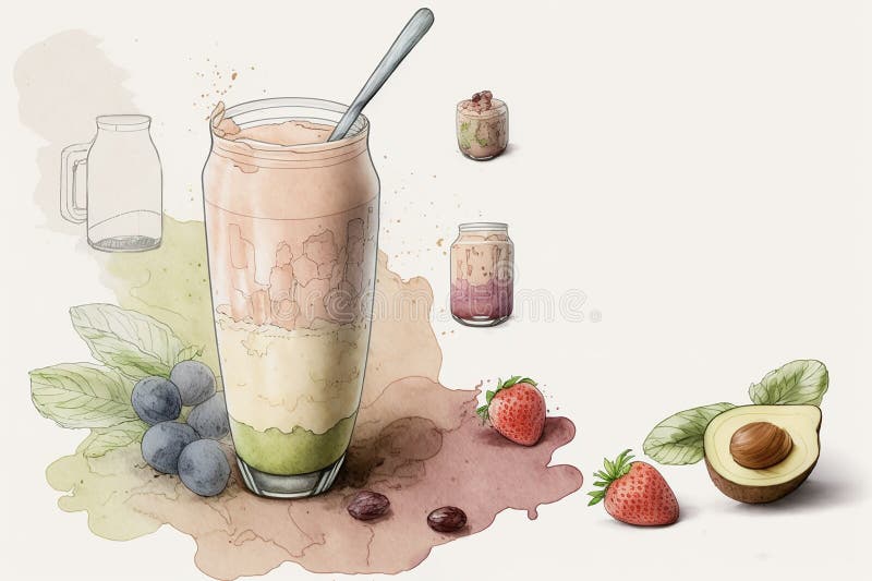 Keto Smoothie Drawing with Bit of Watercolour Stock Illustration ...