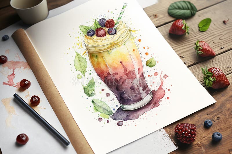 Keto Smoothie Drawing with Bit of Watercolour Stock Illustration ...