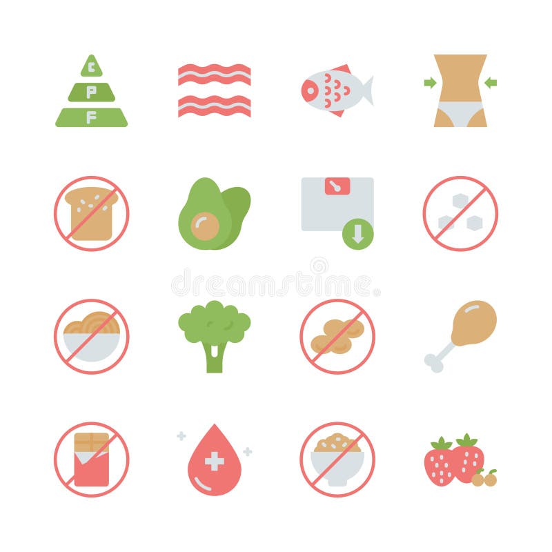 Ketogenic Diet in Flat Icon Set.Vector Illustration Stock Vector ...