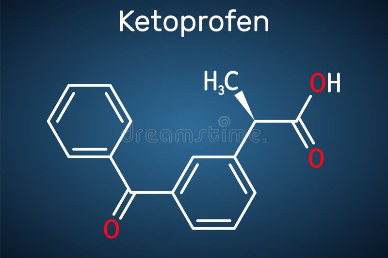 Ketoprofen Molecule. Structural Chemical Formula on the Dark Blue ...