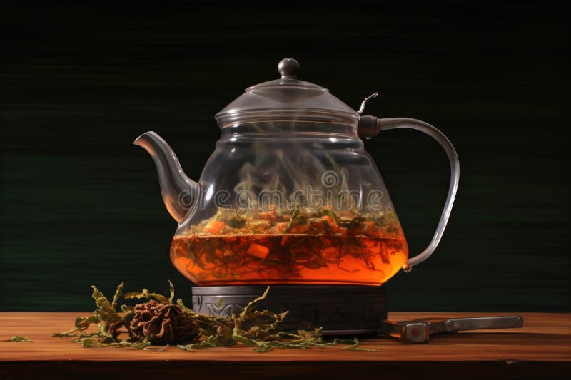 Kettle with Boiling Water and Floating Tea Leaves Stock Image - Image ...