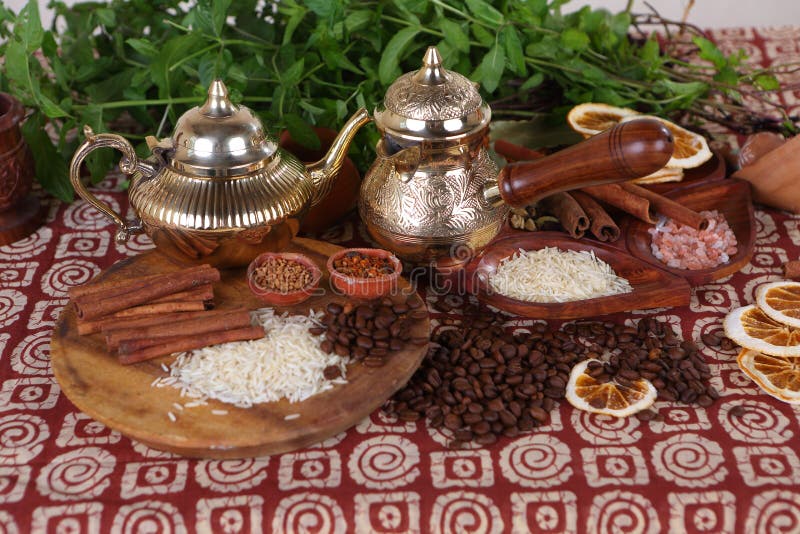 Kettle, Coffee Maker and Indian Spices Stock Image - Image of garlic ...