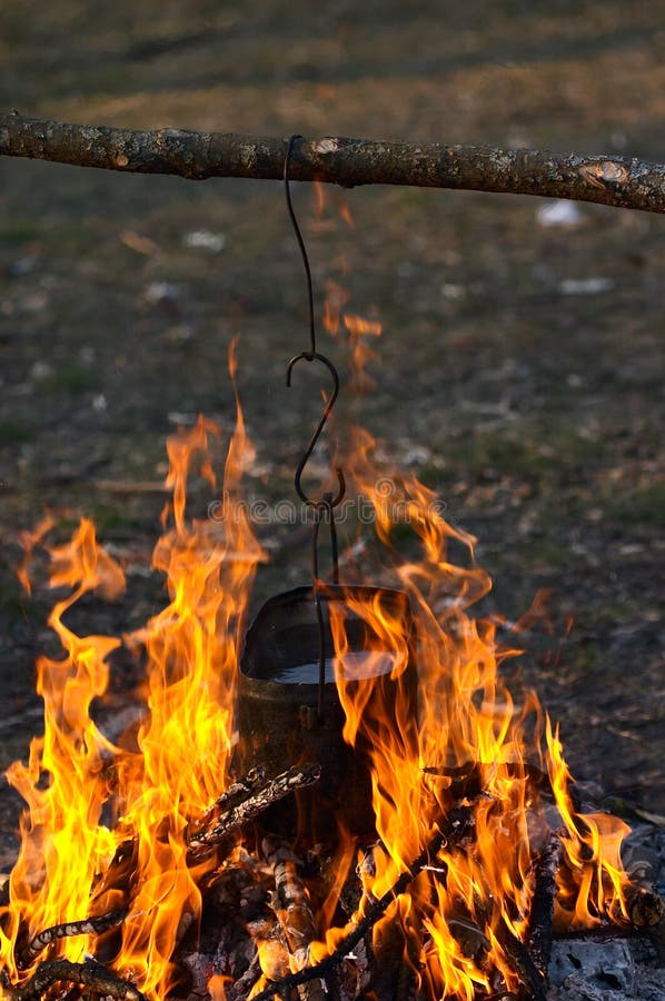 Pot on the fire stock image. Image of burn, forest, barbeque - 2416933