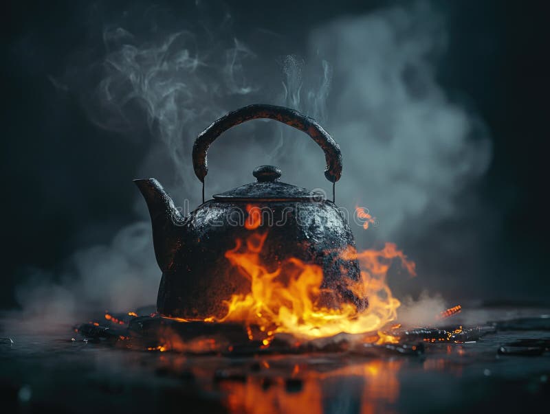 Kettle on Fire stock photo. Image of equipment, flames - 377266600