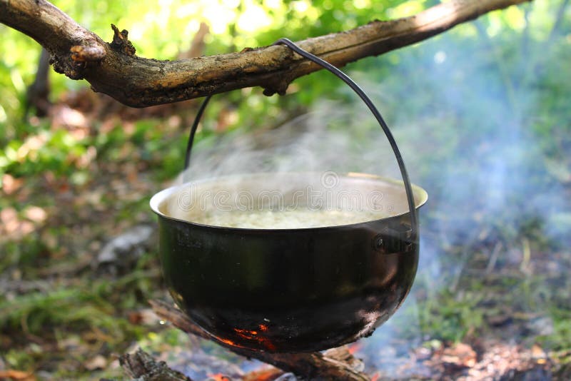 Kettle on fire stock photo. Image of great, blue, trees - 220387296