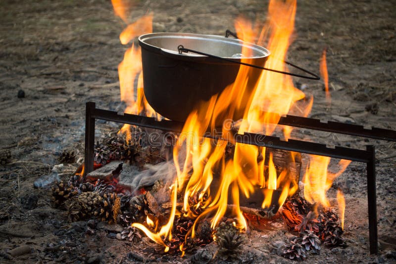 Kettle is on the Fire Side View Stock Image - Image of fireplace ...