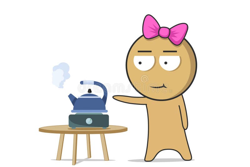 Kettle, Gas Stove, Girl in the Kitchen. Stock Vector - Illustration of ...