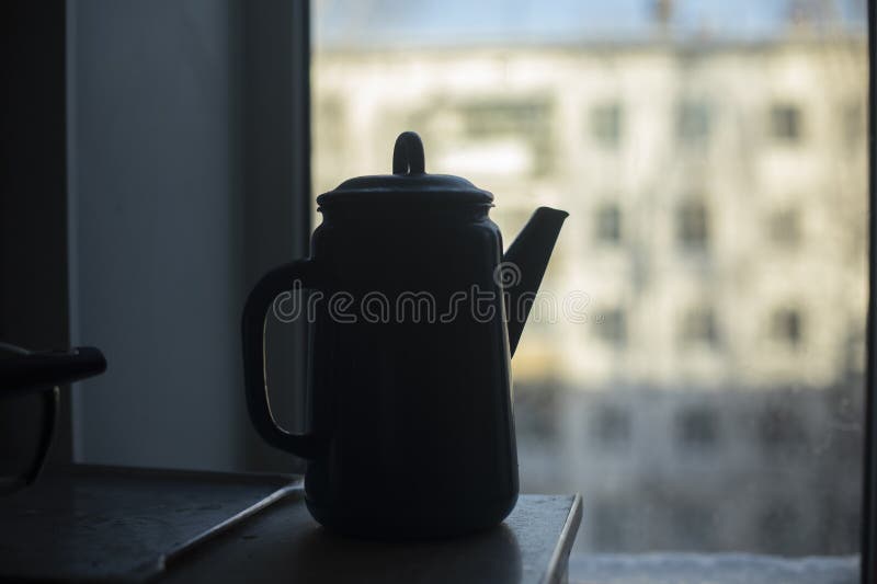 Kettle in Kitchen. Water Kettle Stock Image - Image of vapor, metallic ...