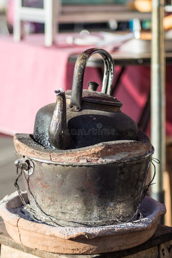 Kettle old stock photo. Image of food, wood, black, white - 95805800
