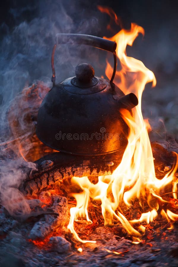 Kettle Put in Fire Place Outdoor Stock Image - Image of steam, cooking ...