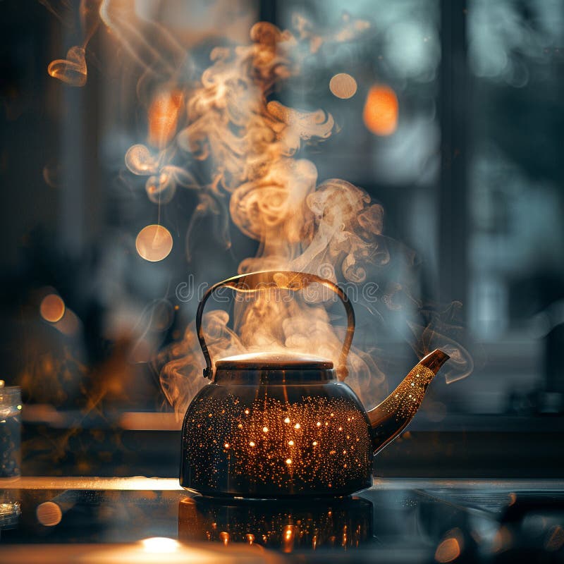 Kettle with Steam Forming Patterns, Selective Focus, Home Warmth ...