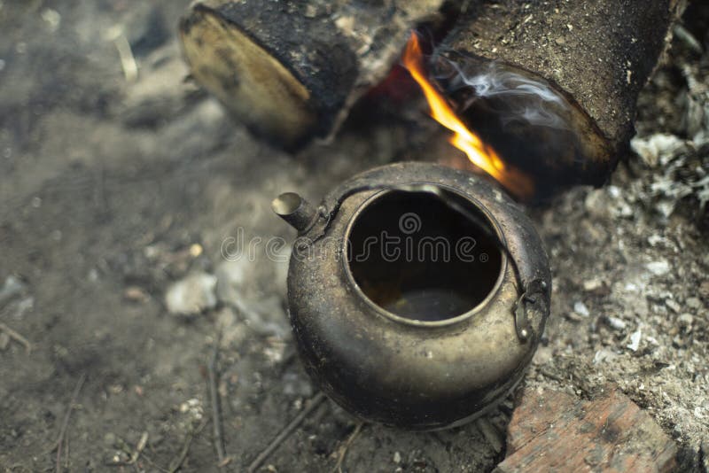 Kettle for Tea on Fire. Tea in Nature Stock Image - Image of rural ...