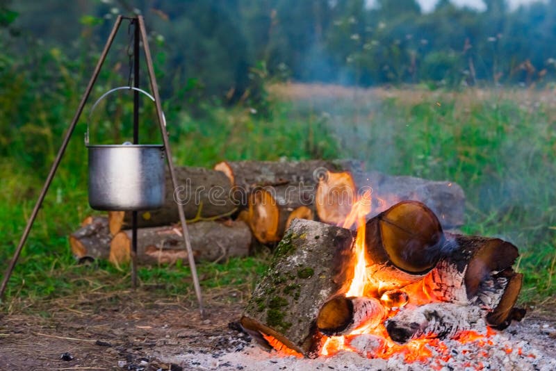 Kettle on a tripod stock photo. Image of cooking, outing - 197689882