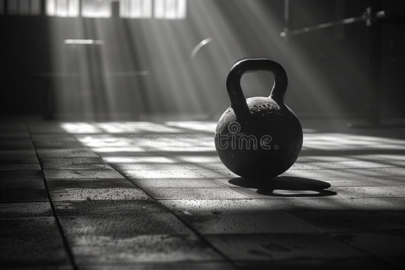 A Kettlebell in a Dark Gym with Rays of Light Casting a Dramatic Scene ...