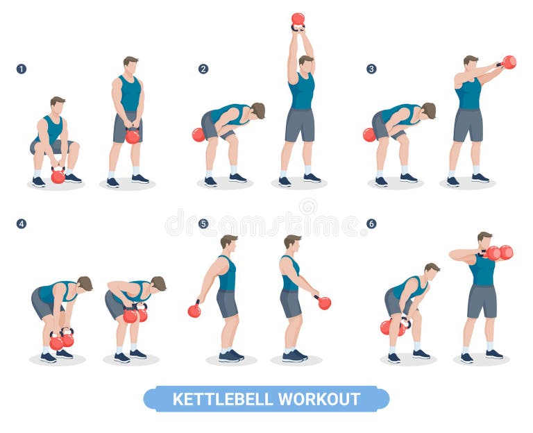 Kettlebell Exercise Workouts for Men Vector Illustration Stock Vector ...