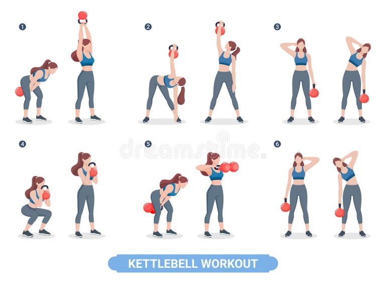 Kettlebell Exercise Workouts for Women Vector Illustration Stock Vector ...