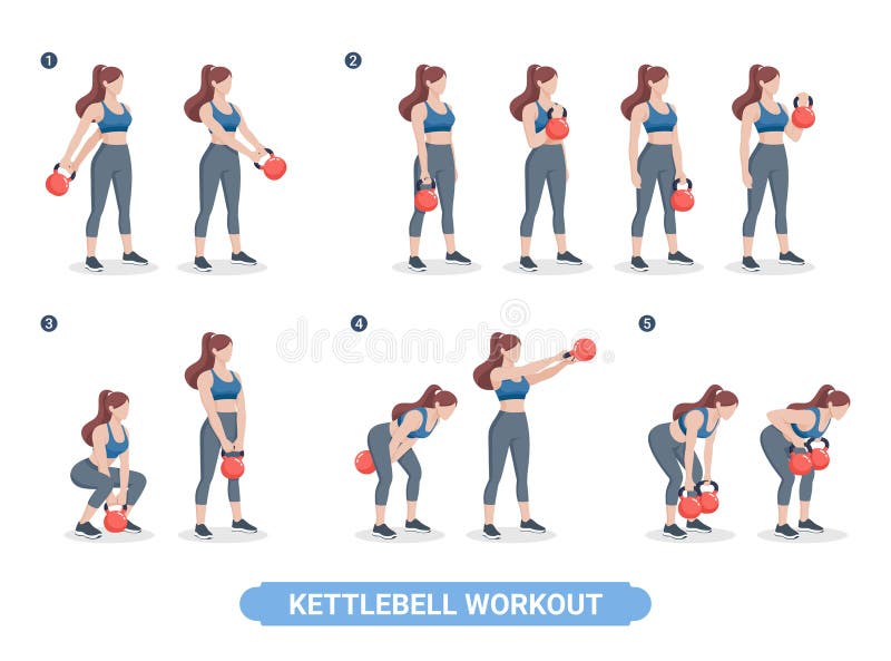 Kettlebell Exercise Workouts for Women Vector Illustration Stock Vector ...