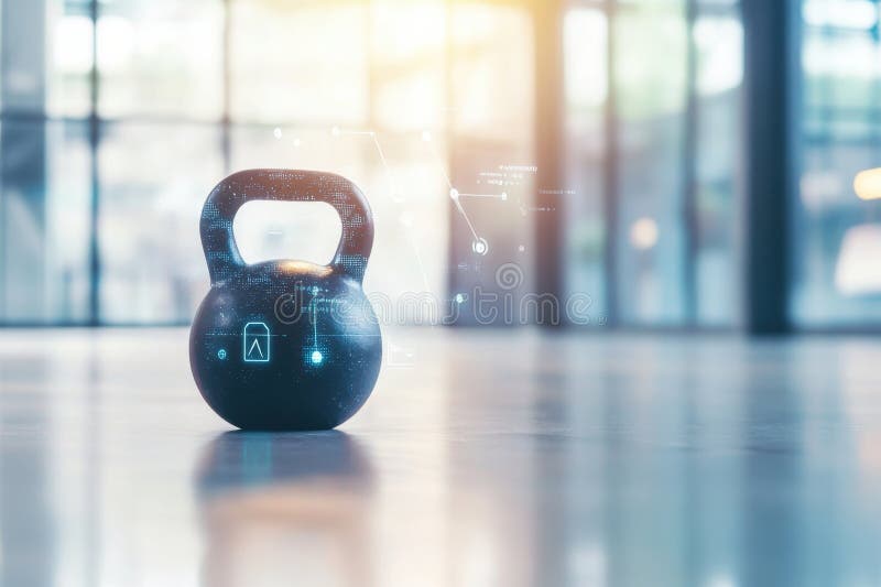 Kettlebell with Futuristic Digital Interface in Modern Gym Environment ...