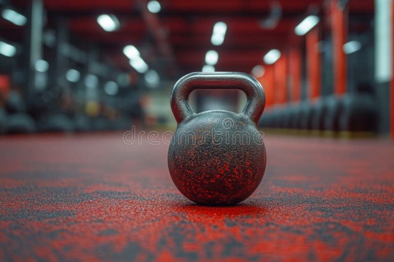 Kettlebell Sits on Red Gym Floor, Ready for Intense Workout Session ...