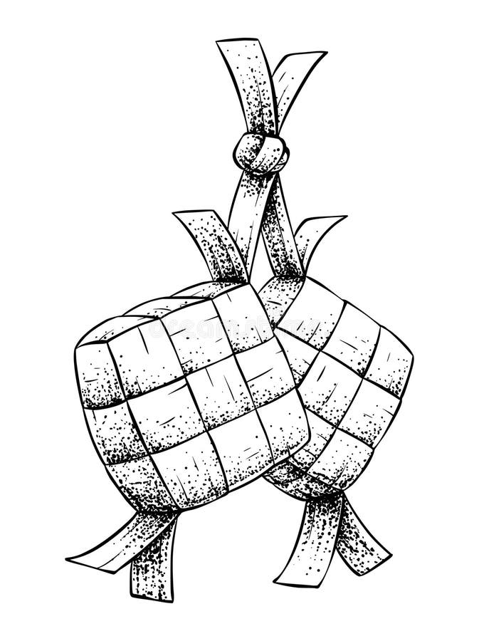 Ketupat Hand Drawn in Black and White Color Stock Vector - Illustration ...