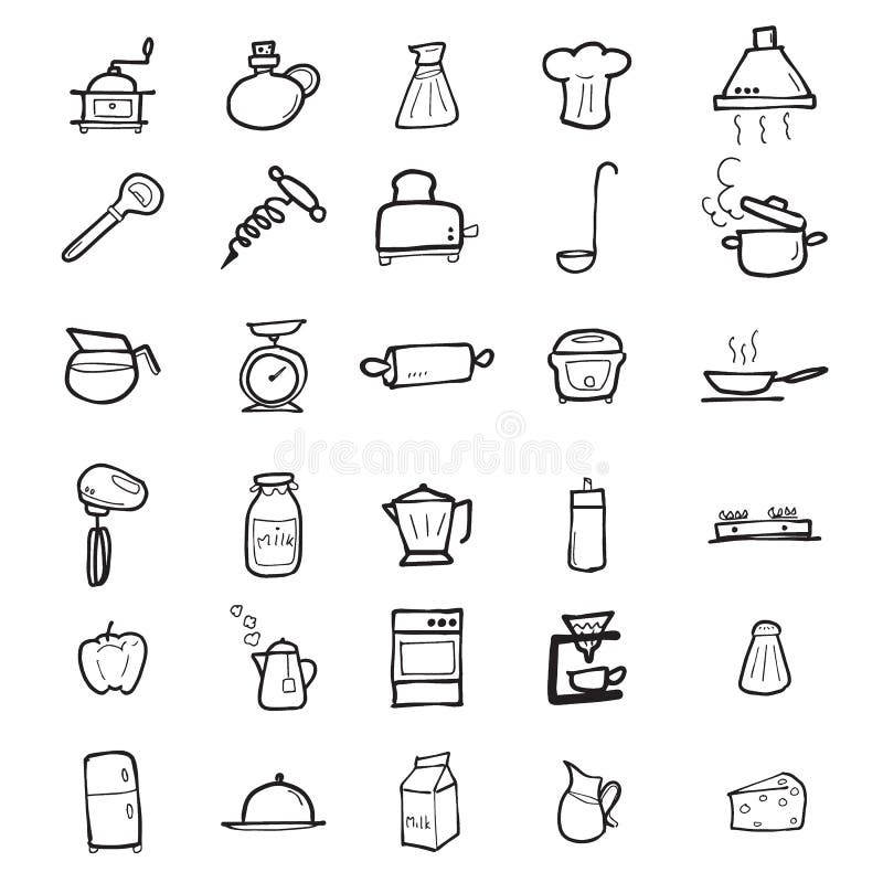 Chef-kok En Keuken De Pictogrammen Van De Beeldverhaaltekening Vector ...