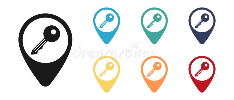 Key, Access Concept Vector Icon Set, Label on the Map. Illustration ...