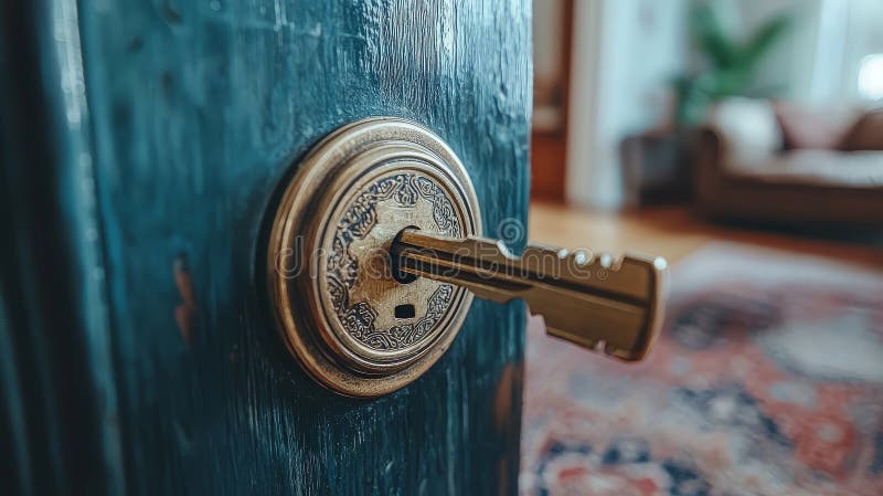 Key in Antique Door Lock, Home Interior. Security, Access Stock Image ...