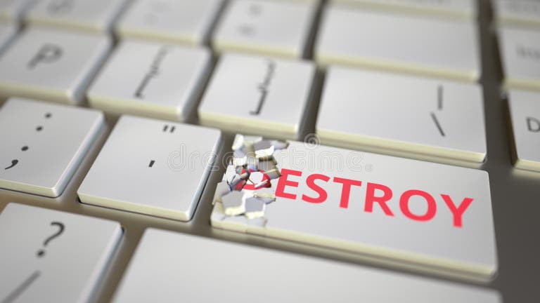 Destroy Key Being Destroyed on the Computer Keyboard. Conceptual 3D ...