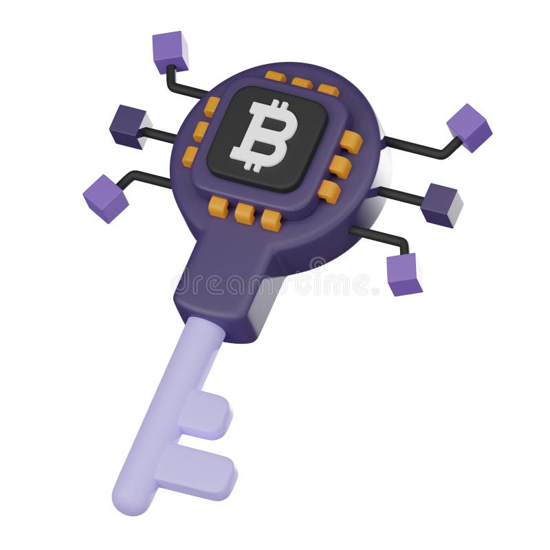 Futuristic Bitcoin Key 3D Icon Virtual Cryptocurrency Symbol 3D Render ...