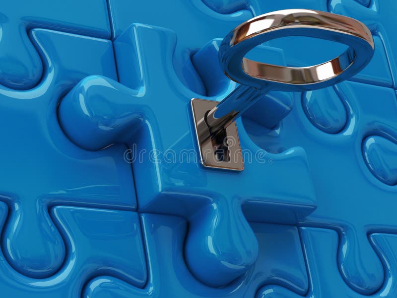Key and blue puzzle pieces stock illustration. Illustration of jigsaw ...
