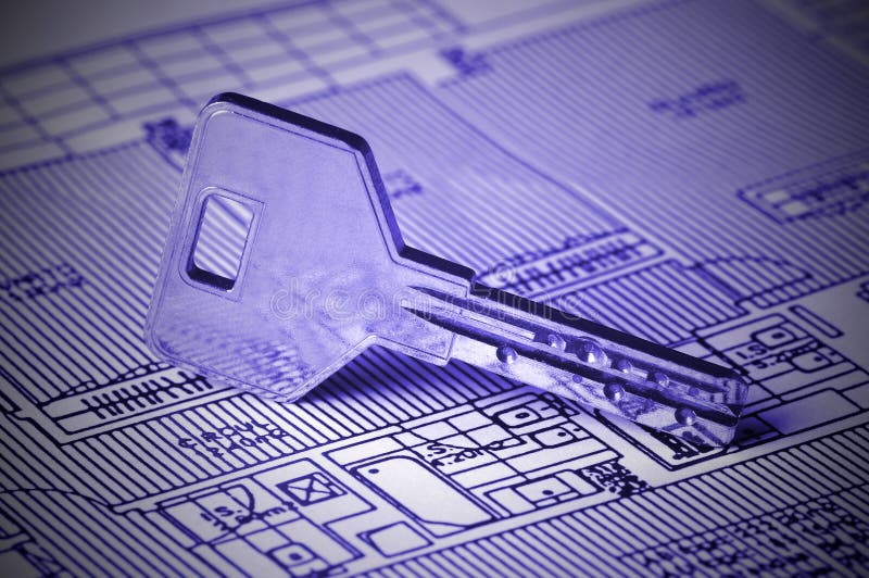 House Key On Blueprint stock image. Image of accessibility - 34803265