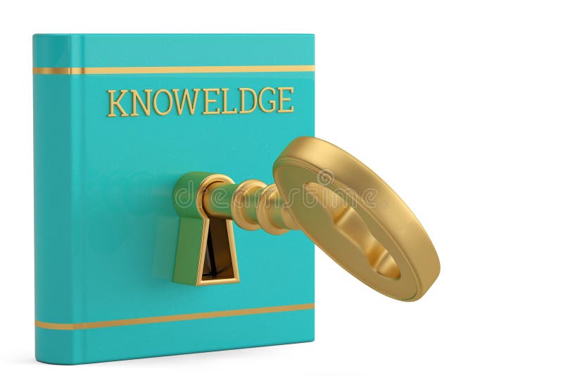 A Key in a Book Isolated on White Background. 3D Illustration Stock ...