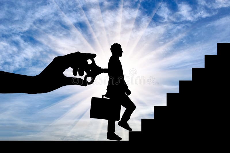 Key in the Boss`s Hand, Turns Working Man at Steps Stock Image - Image ...