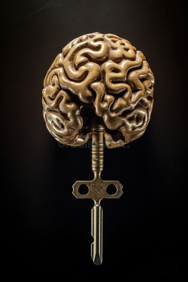 A key with a brain on it stock illustration. Illustration of symbol ...