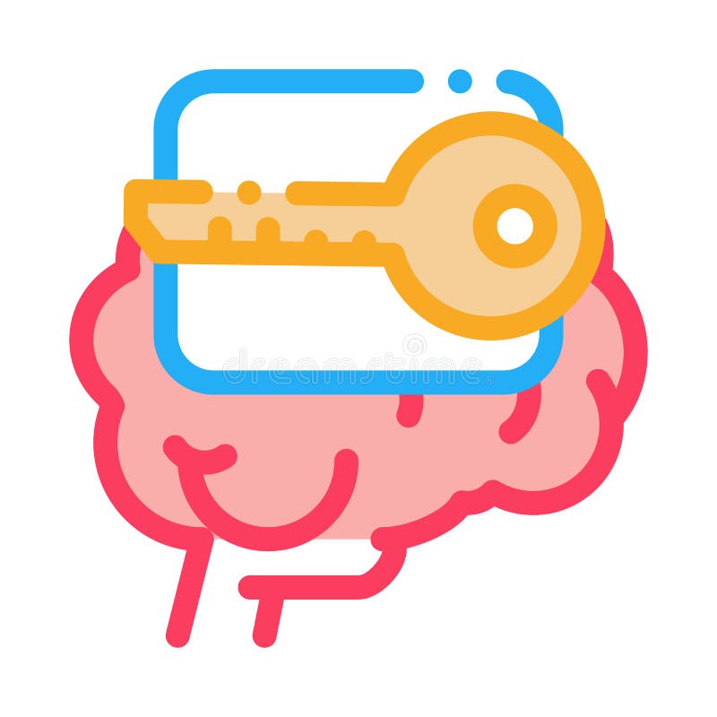 Key for Brain Icon Vector Outline Illustration Stock Vector ...