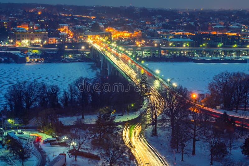 Key Bridge in Washington DC at Winter Dawn Stock Image - Image of dusk ...