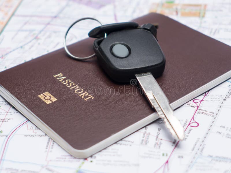 Key from the Car and Passport on Map. Stock Photo - Image of trip ...