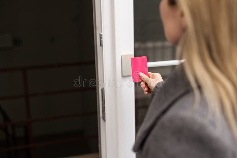 Key card with female hand stock image. Image of control - 272088313
