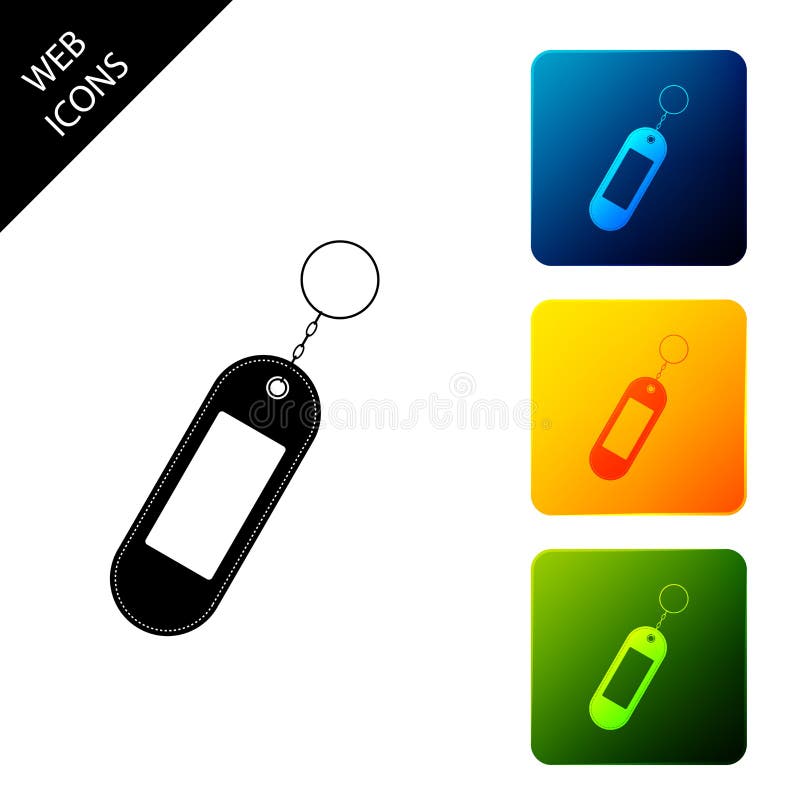Key Chain Icon Isolated. Blank Rectangular Keychain with Ring and Chain ...