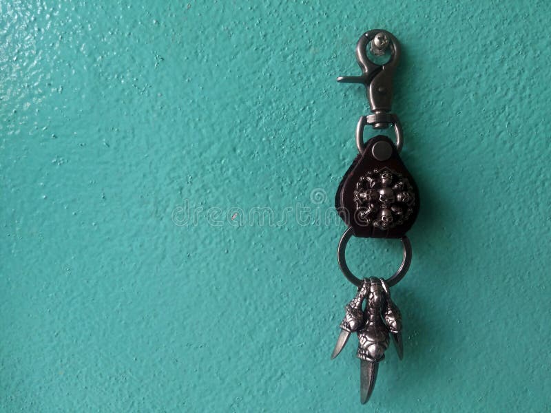 Key Chain Leather on Green Wall Concrete Stock Image - Image of ring ...