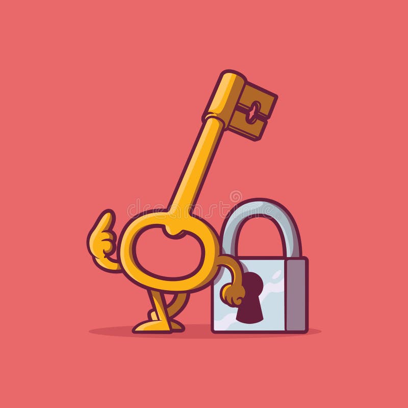 Key Character Leaning on a Lock Vector Illustration. Stock Illustration ...