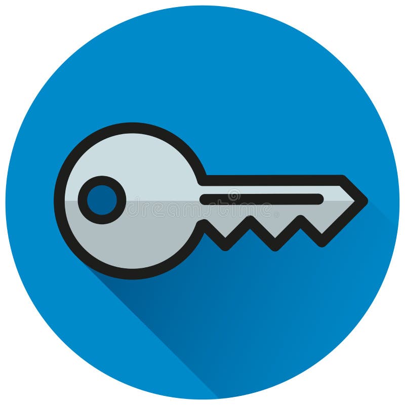 Key circle blue flat icon stock vector. Illustration of unlock - 117766251