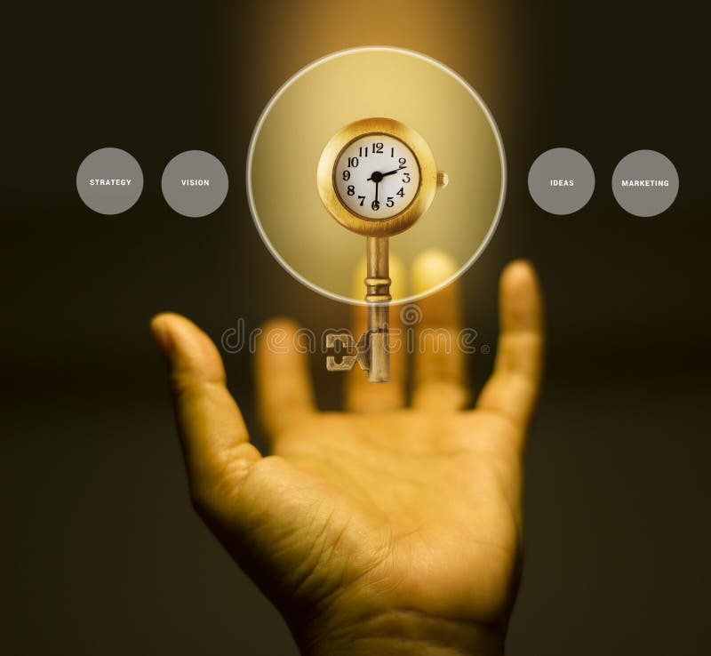 A Key with Clock on Hand, Business Concept Stock Photo - Image of ...