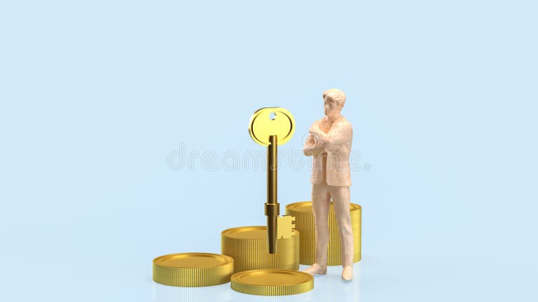 The Key and Coins for Business Concept 3d Rendering Stock Illustration ...