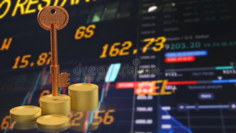The Key and Coins for Business Concept 3d Rendering Stock Illustration ...