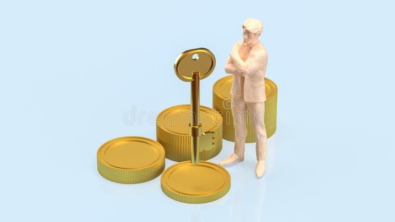 The Key and Coins for Business Concept 3d Rendering Stock Illustration ...