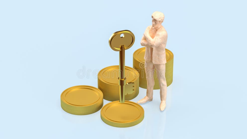 The Key and Coins for Business Concept 3d Rendering Stock Illustration ...